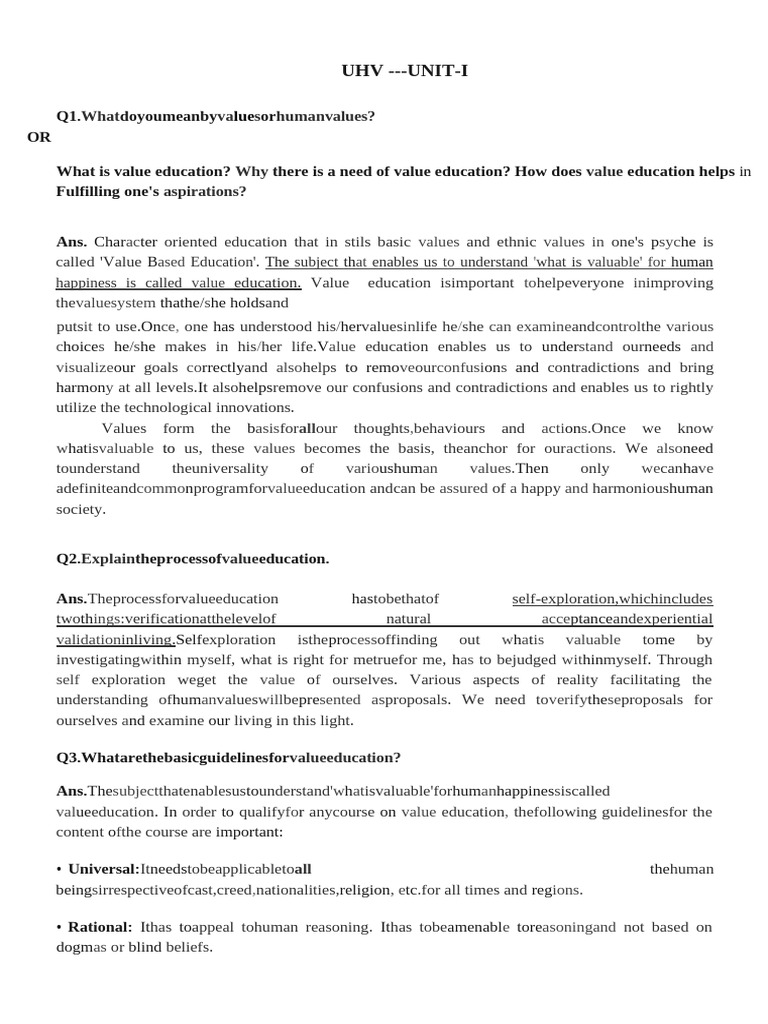 UNIT-I UHV | PDF | Happiness | Feeling