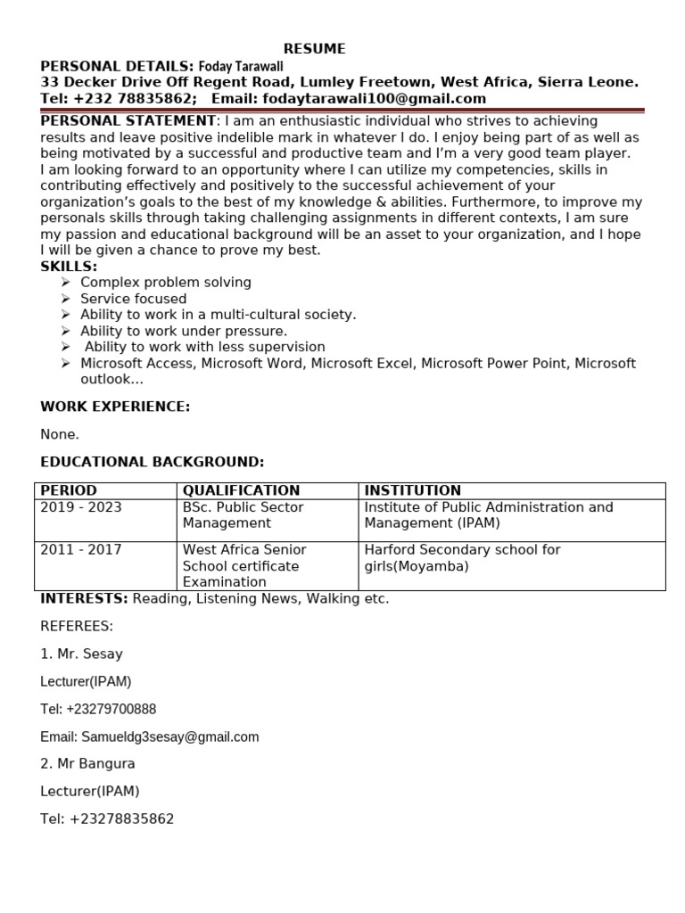 RESUME Foday Tarawali | PDF