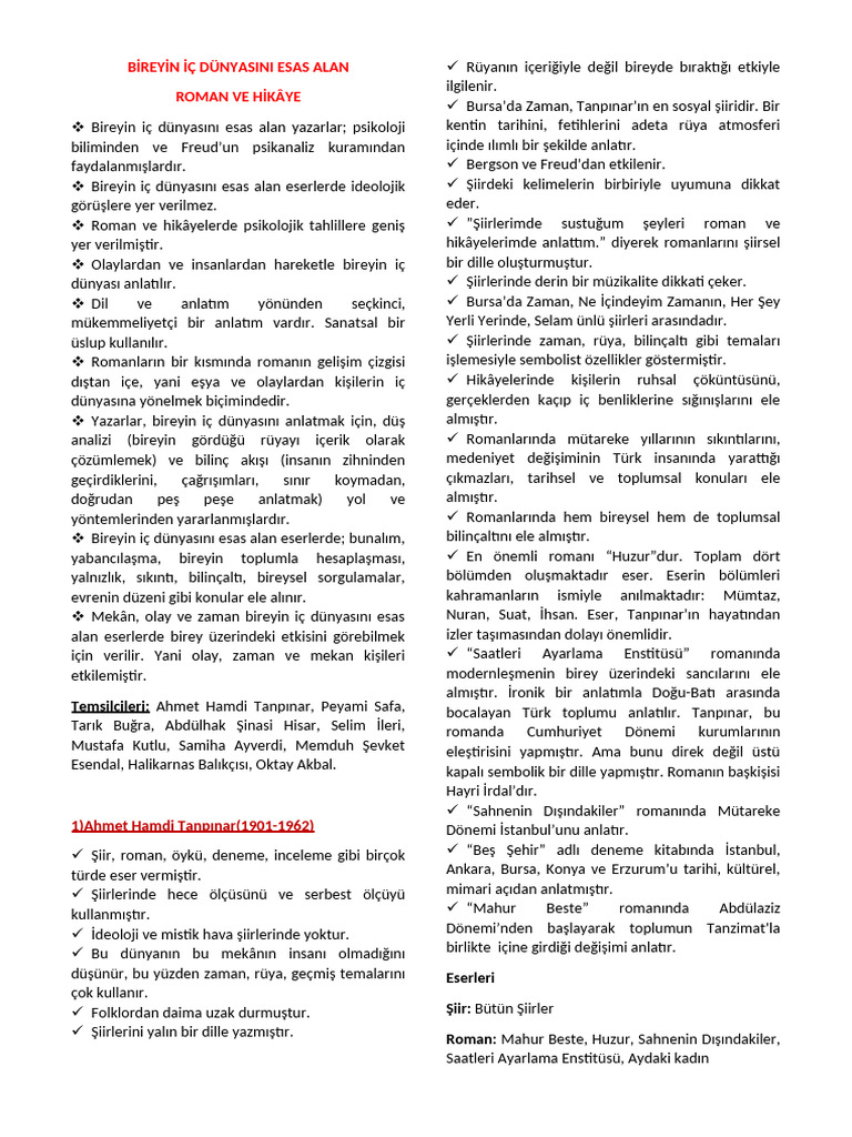 Bi̇reyi̇n İç Dünyasini Esas Alan Roman Ve Hi̇kaye | PDF