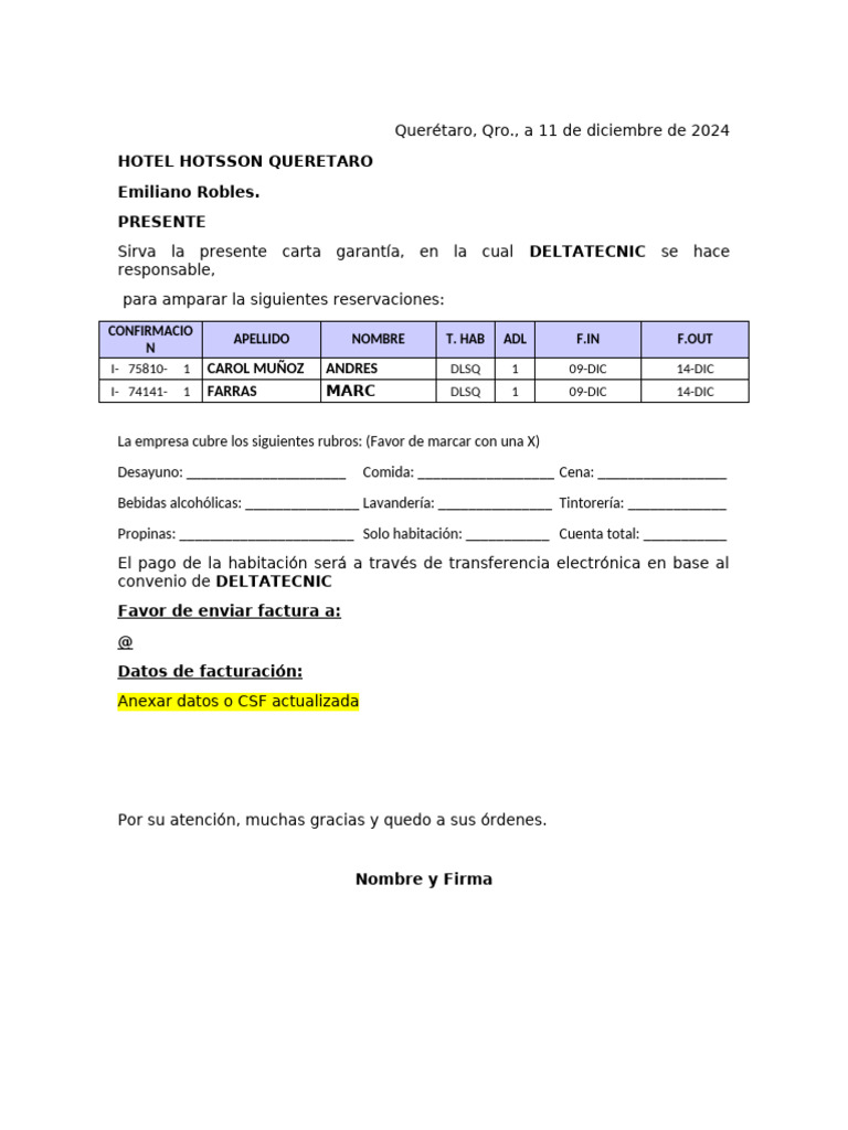 Carta Garantia Machote | PDF