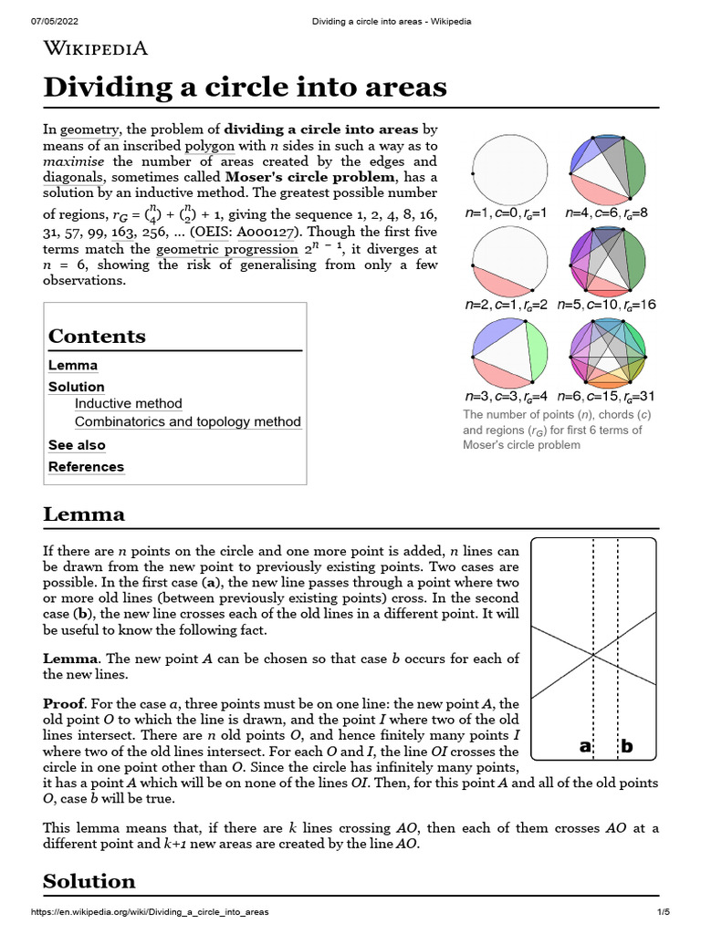 Dividing A Circle Into Areas - Wikipedia | PDF | Elementary Geometry ...