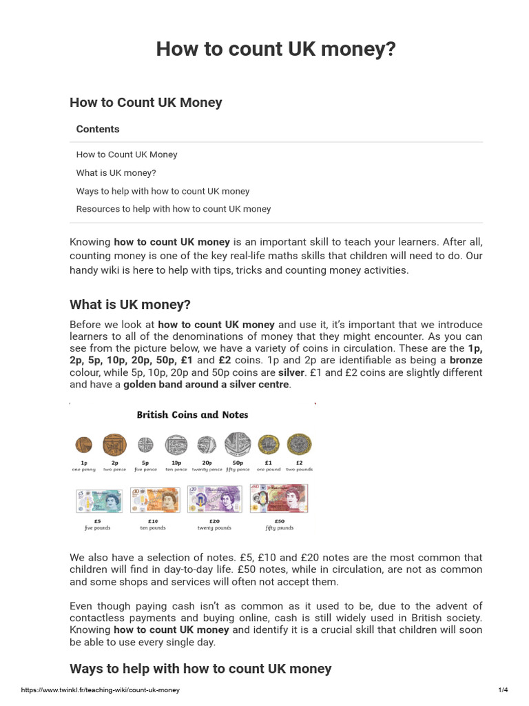 Teaching Kids to Count UK Money | PDF | Money | Cash