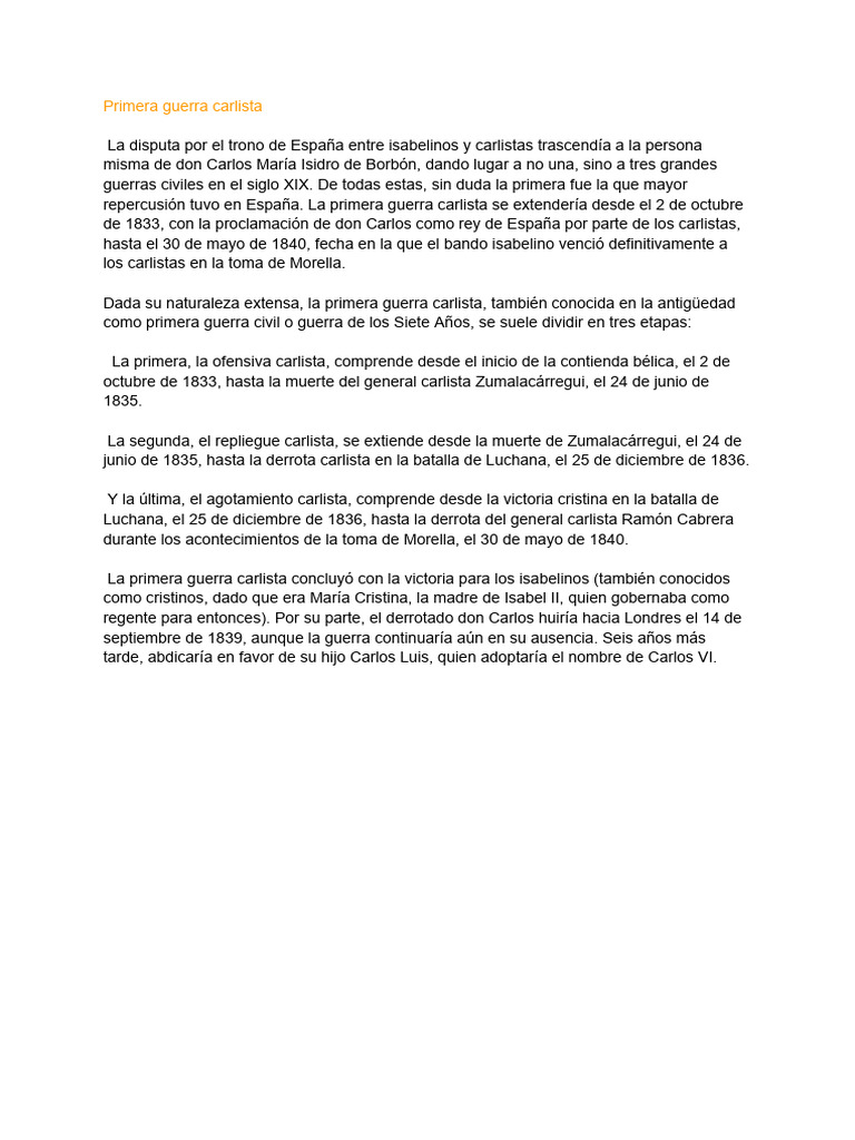 Resumen de la Primera Guerra Carlista | PDF