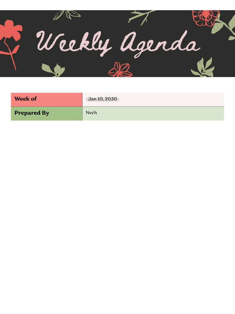 Weekly Agenda: Week of Prepared by | PDF