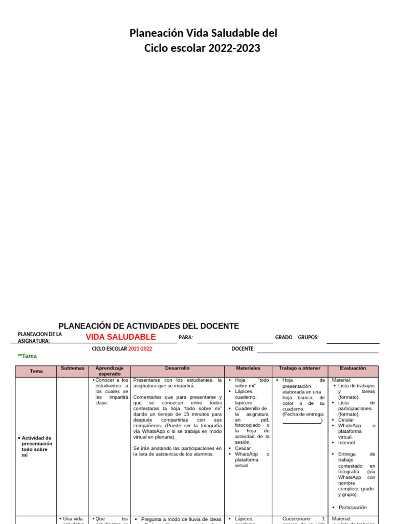 Planeaciones de Vida Saludable | PDF | Nutrición | Dieta y nutrición