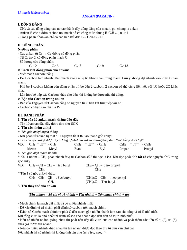 LI THUYET CxHy | PDF