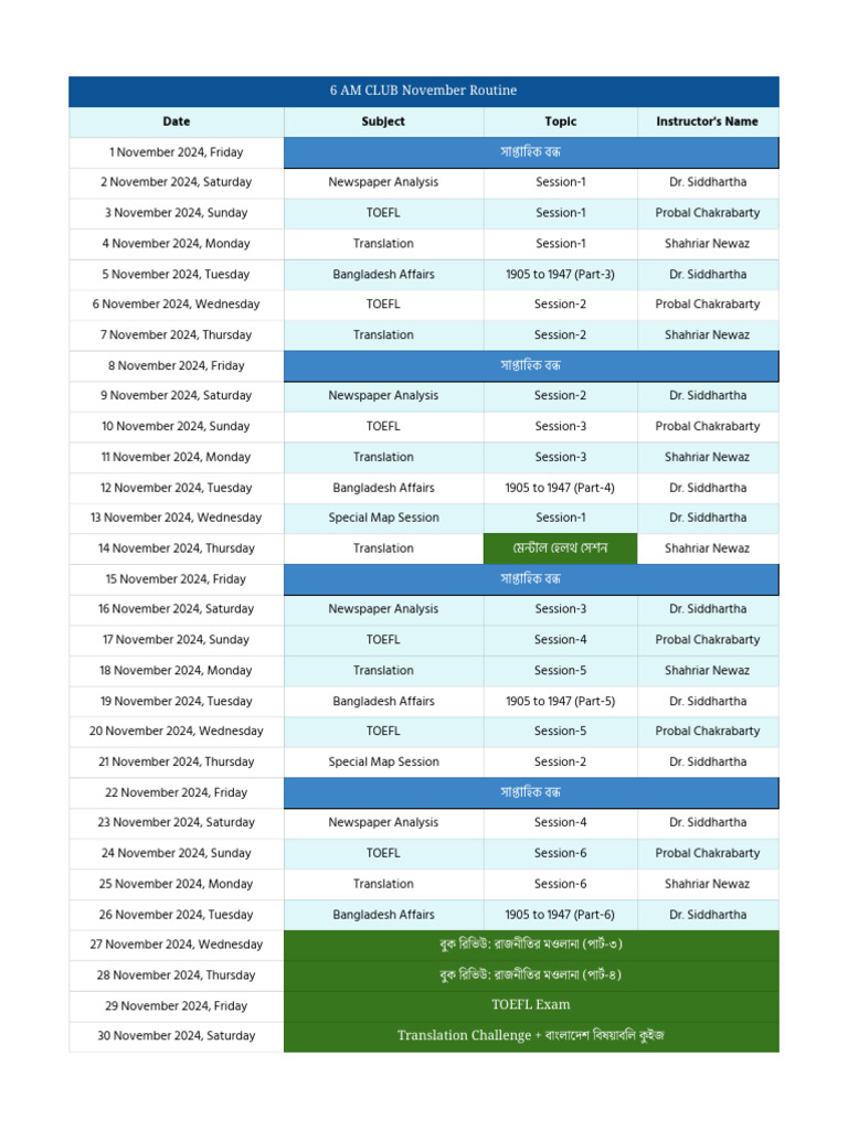 6 AM Club Routine - Nov'24 | PDF