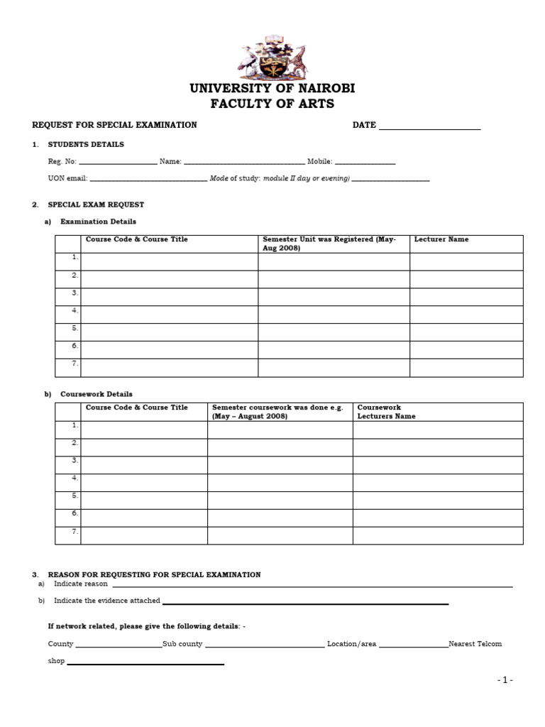 University of Nairobi Special Exam Request | PDF | Qualifications