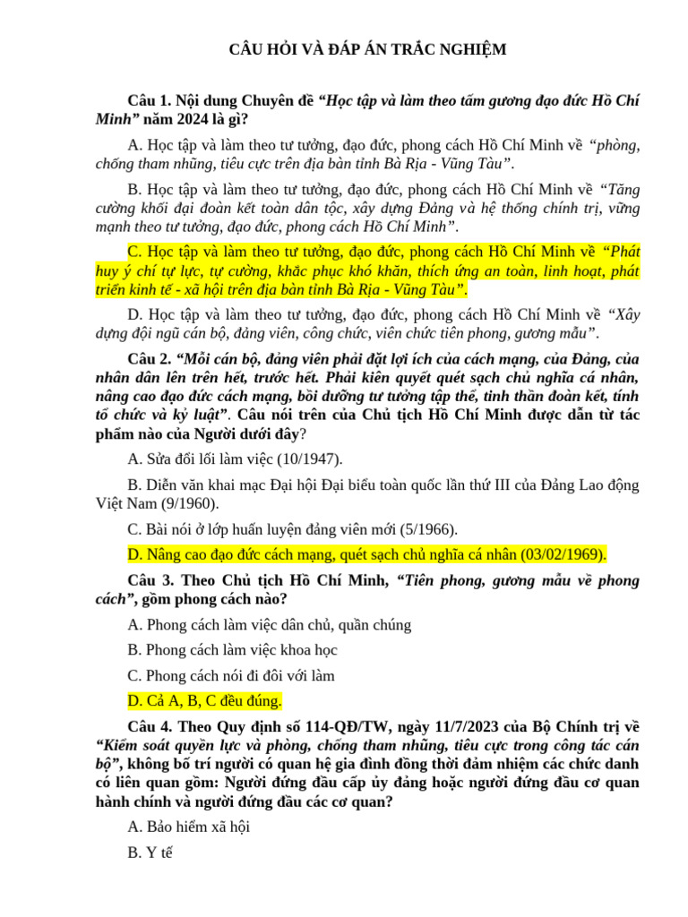 284-Bo Cau Hoi Trac Nghiem | PDF