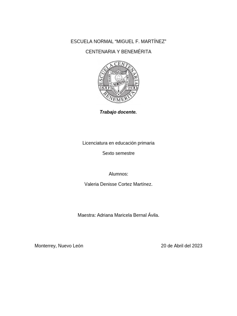PORTADA FORMAL | PDF | Escuelas | Salón de clases