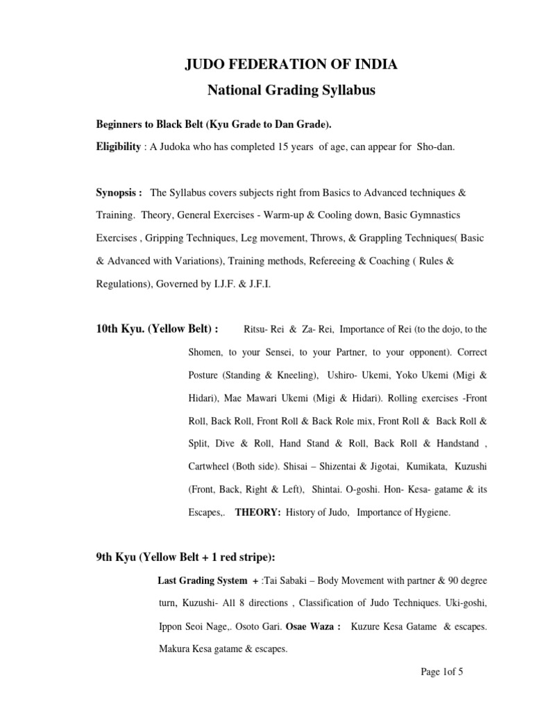 Judo Black Belt Grading Syllabus | PDF | Judo | Gendai Budo
