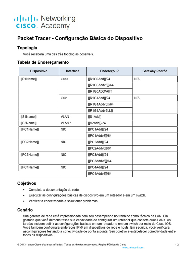 12.4.5 Packet Tracer Basic Device Configuration Pt BR | PDF | Comutador ...