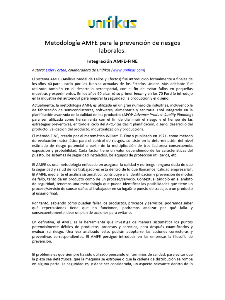 Metodologia Amfe para PRL | PDF | Calidad (comercial) | Seguridad y salud ocupacional