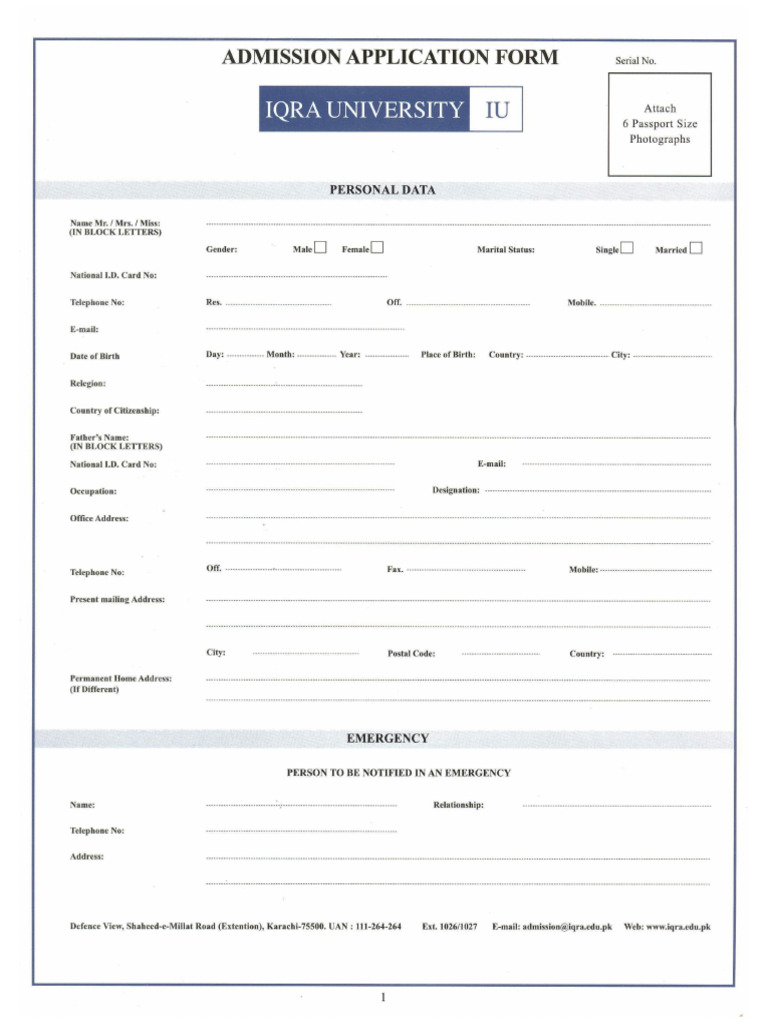 Admission Form IU | PDF