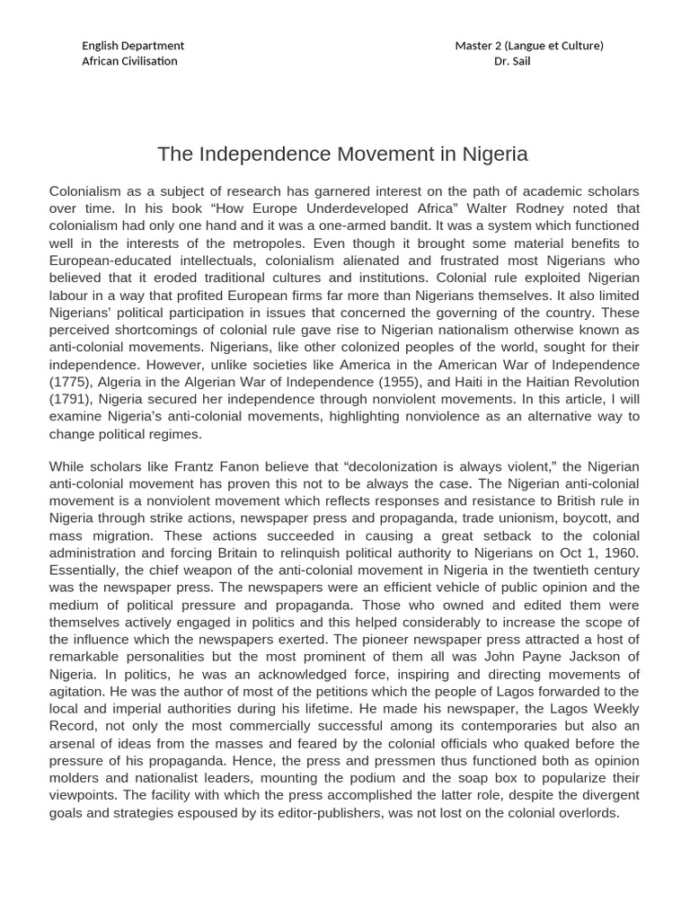 Nigeria's Nonviolent Independence Movement | PDF | Cost Of Living ...