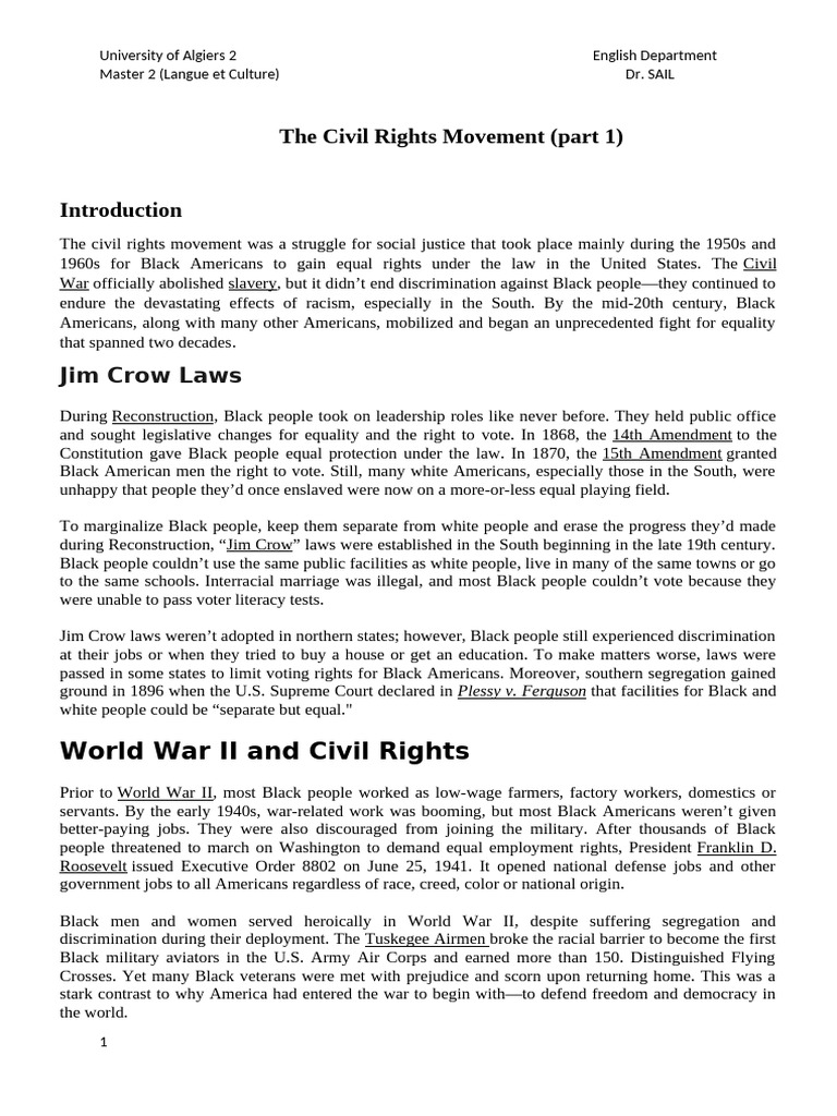 The Civil Rights Movement | PDF | Movements For Civil Rights | Civil ...
