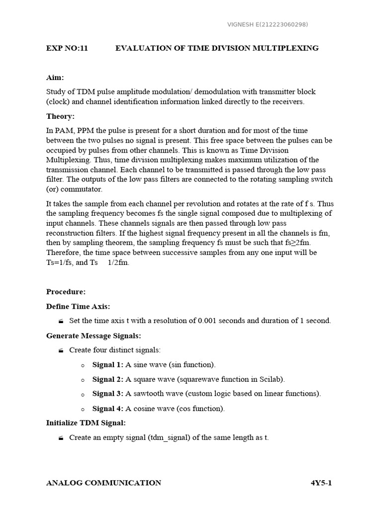 Time Division Multiplexing Experiment | PDF | Multiplexing | Frequency Modulation