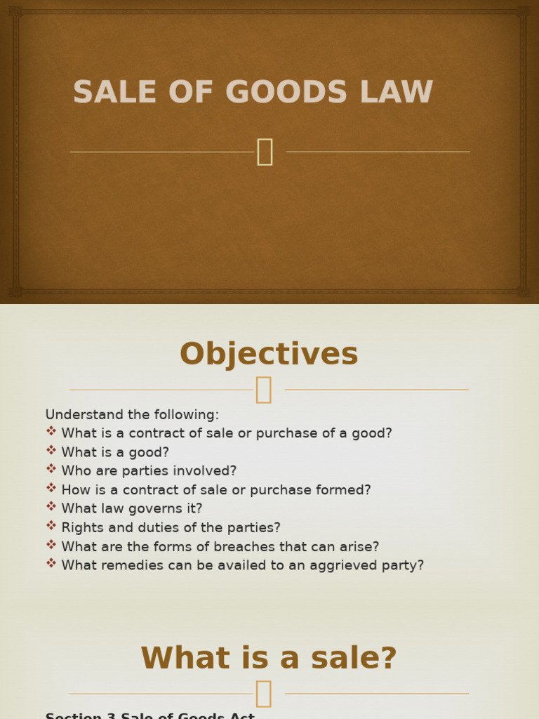 Law of Sale of Goods & Hire Purchase (Class Version) | PDF | Implied ...
