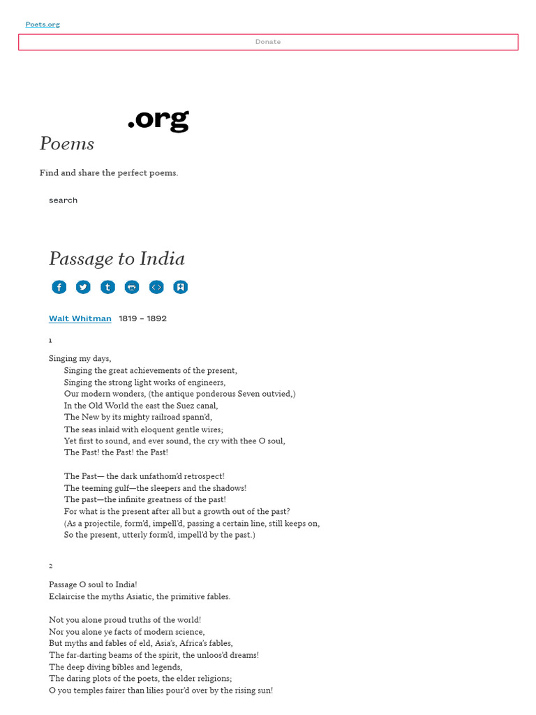 Passage to India Poem by Walt Whitman | PDF