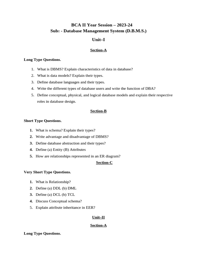 BCA II Yr Major-II | PDF | Relational Model | Databases