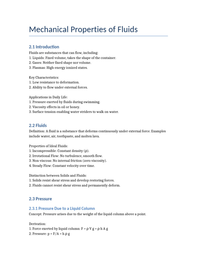 Mechanical_Properties_of_Fluids | PDF | Pressure | Fluid Dynamics