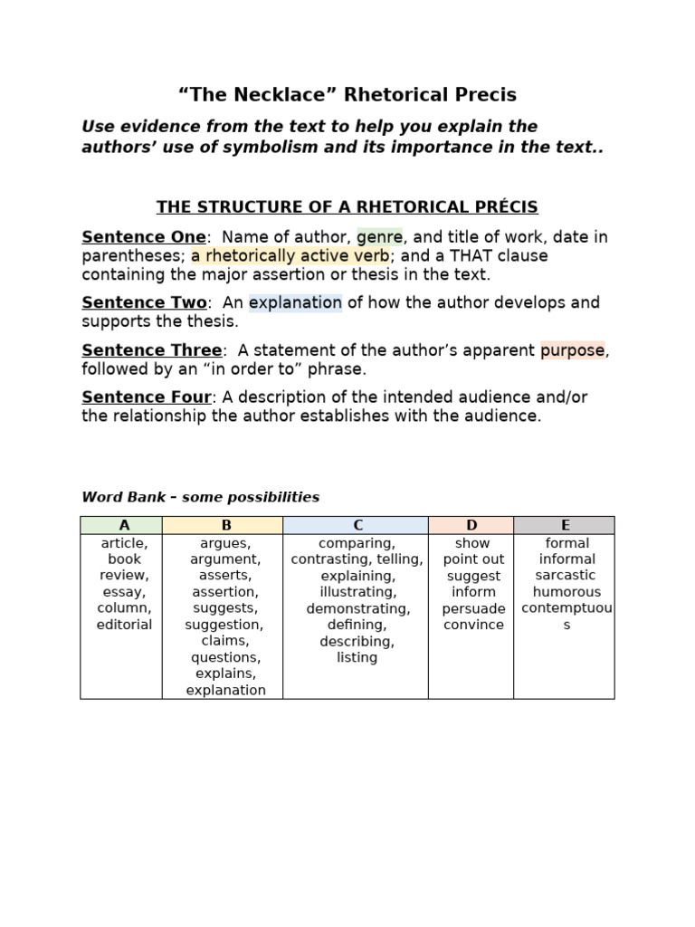 The - Necklace - Rhetorical - Precis (AutoRecovered) | PDF | Sentence ...