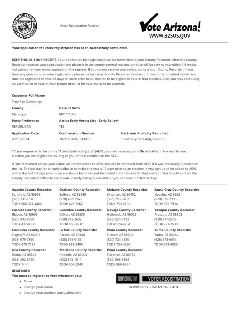 Arizona Voter Registration - ServiceArizona - ADOT & MVD Services | PDF ...