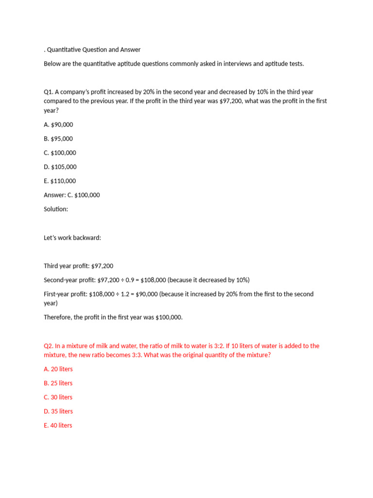 Quantitative Question and Answer | PDF | Interest | Volume
