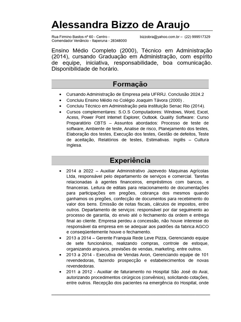 Currículo de Alessandra Bizzo Araujo | PDF | E-commerce
