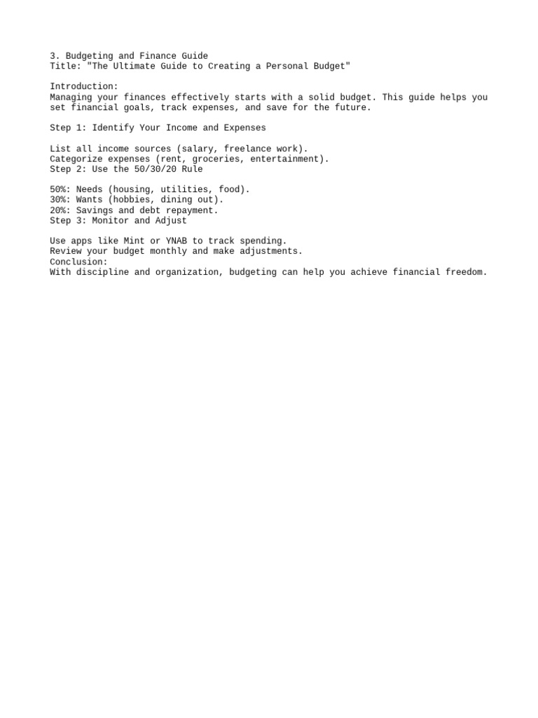 Budgeting and Finance Guide | PDF