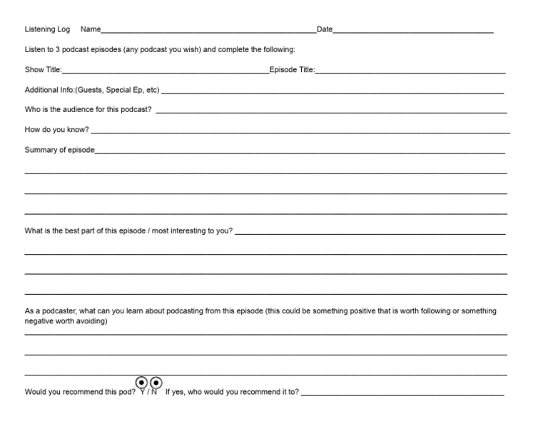 Podcast Listening Log Template | PDF