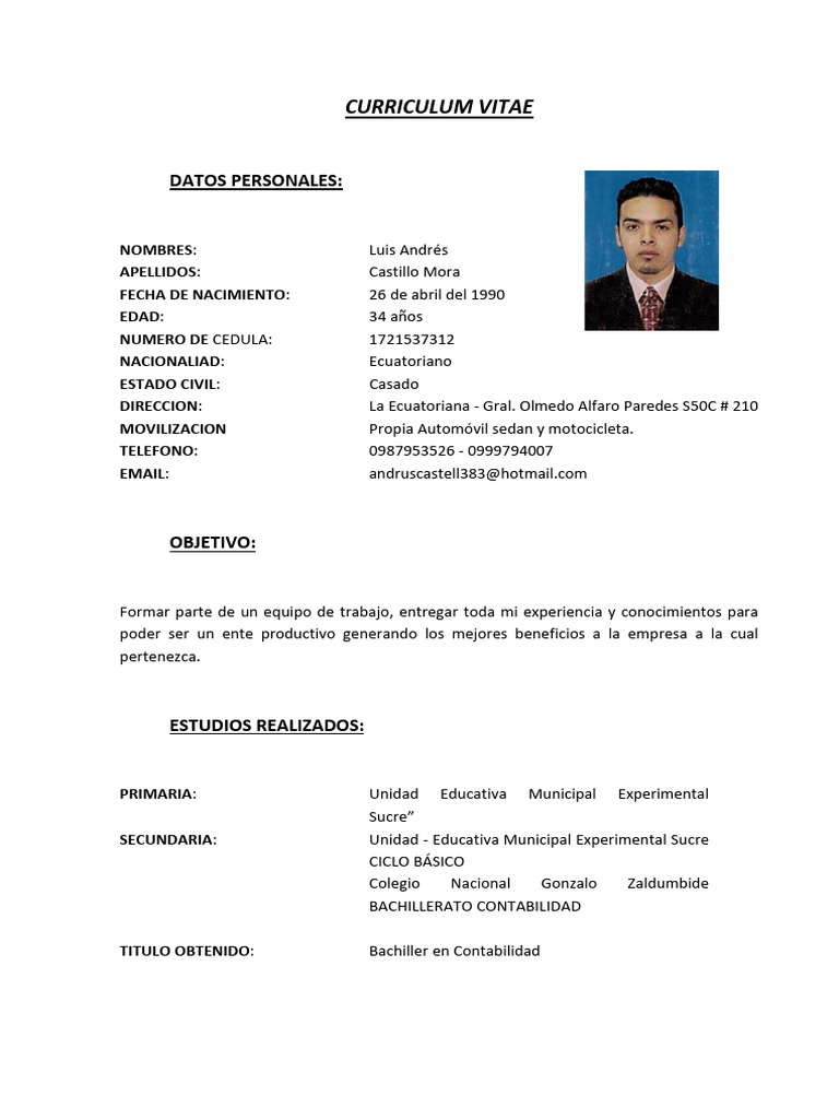 Curriculum Vitae de Luis Castillo Mora | PDF | Ecuador