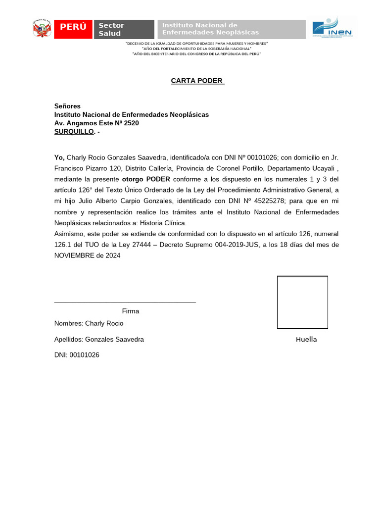 Formato de Carta Poder Simple.docx | PDF