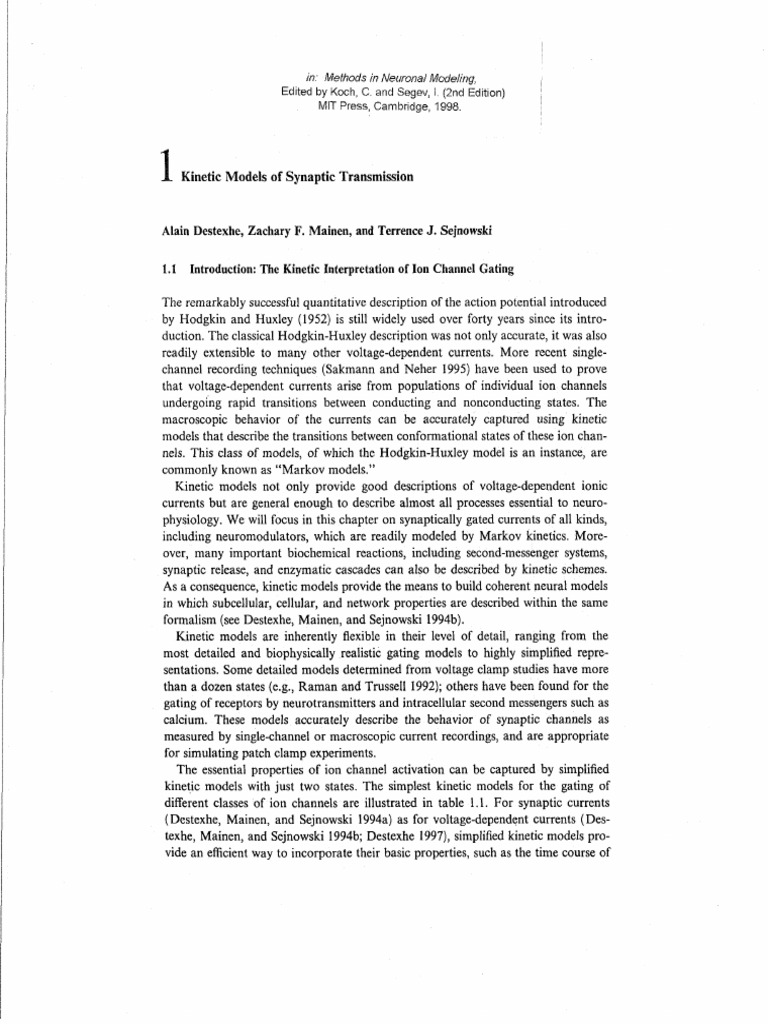 Kinetic Models of Synaptic Transmission 1998-3229 | PDF | Chemical ...