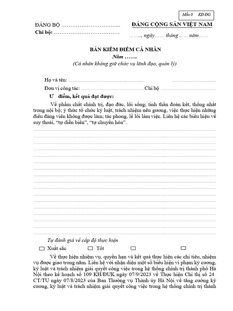 2. Mau 2A-KĐ ĐG_Dung cho dang vien khong giu chuc vu lanh dao quan ly (1) | PDF