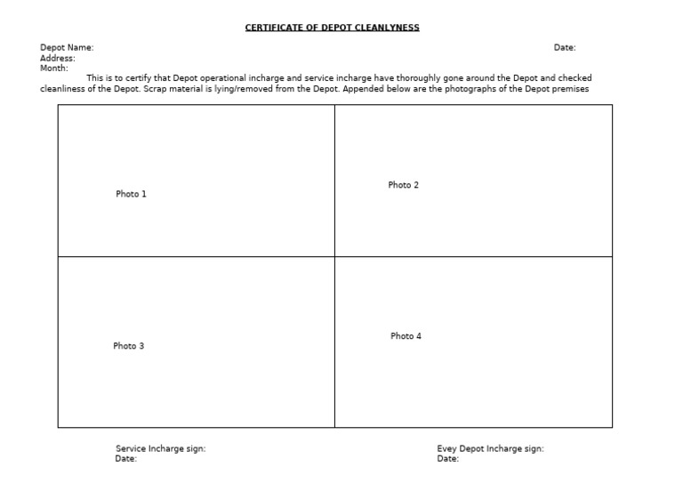 Depot Cleaning Certificate From DIs | PDF