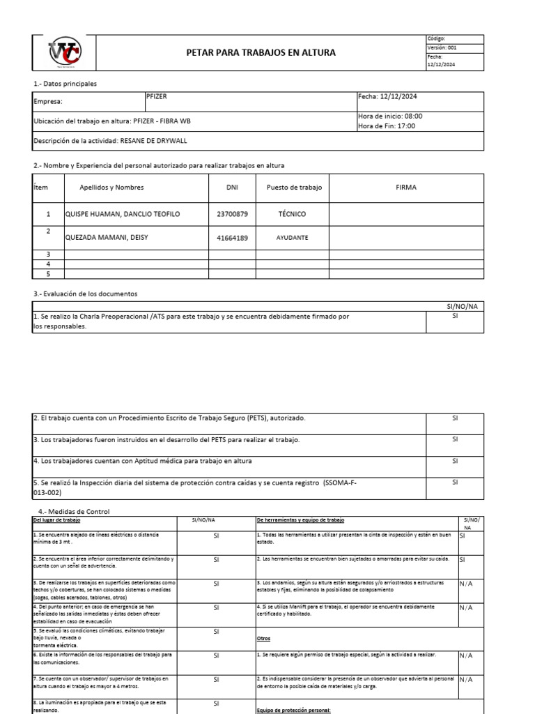 Resane de Drywall en Altura - Pfizer | PDF