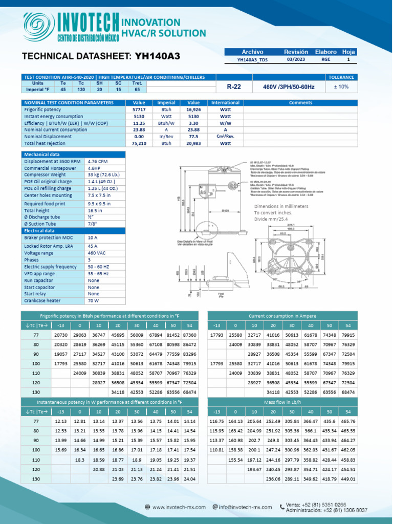 Ficha Técnica YH140A3-210 | PDF | Manufactured Goods | Electric Power