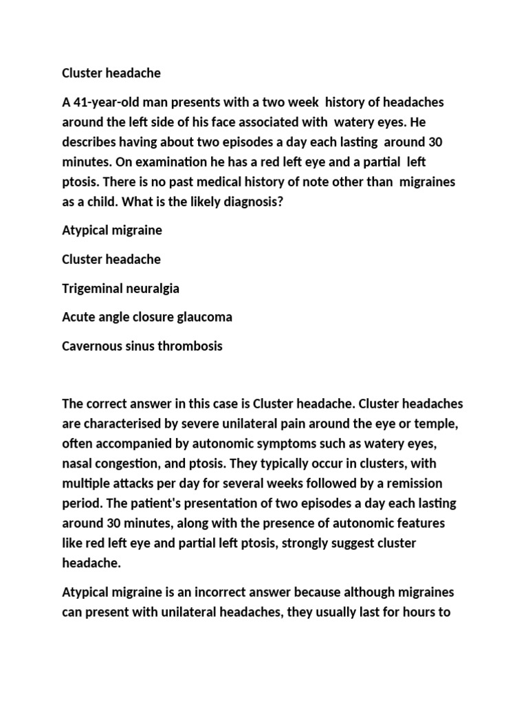 Cluster headache | PDF | Headache | Migraine