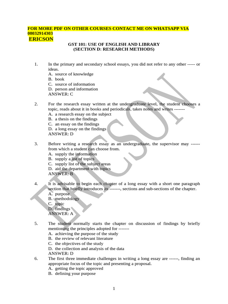 GST 101 Reading and Writing Skills ERICSON | PDF | Citation | Essays