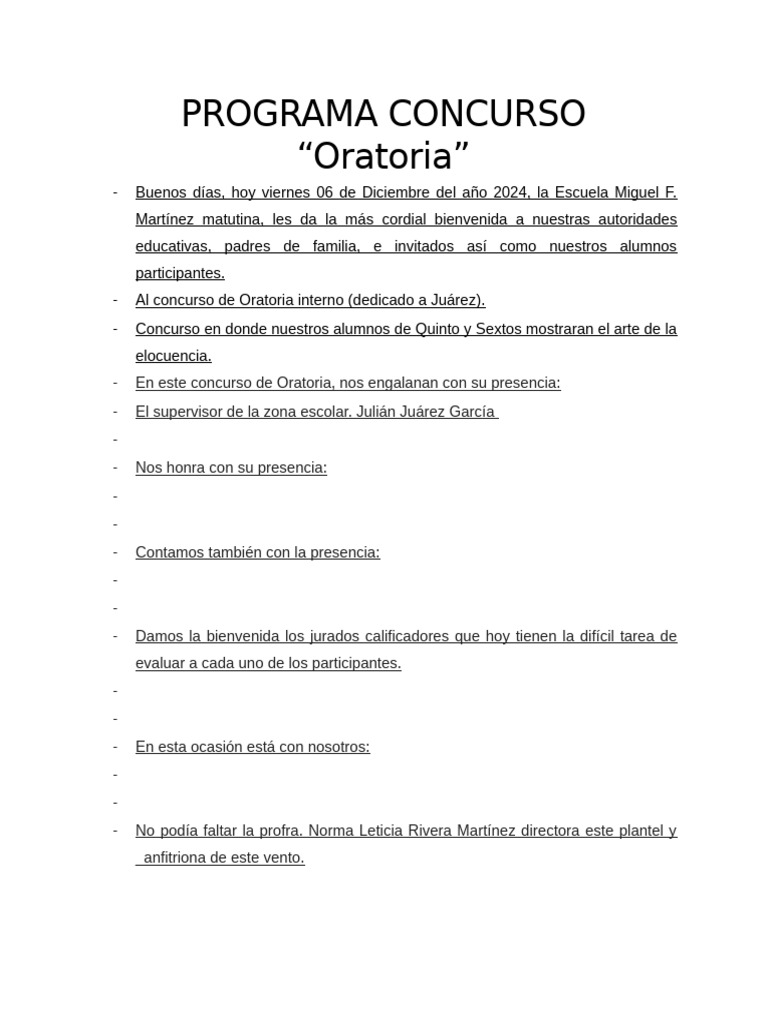 Programa Concurso de Oratoria | PDF