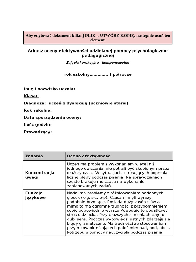 Arkusz Oceny Efektywności Udzielanej Pomocy Psychologiczno ...