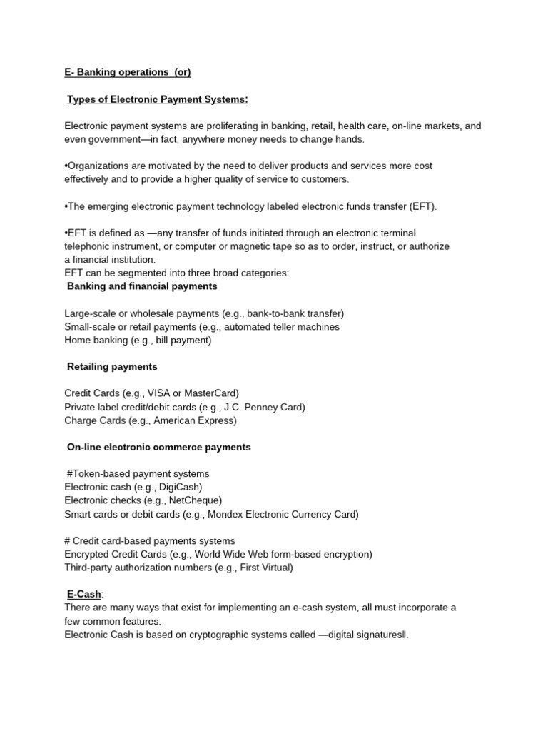 Types of Electronic Payment Systems | PDF | Credit Card | Cash