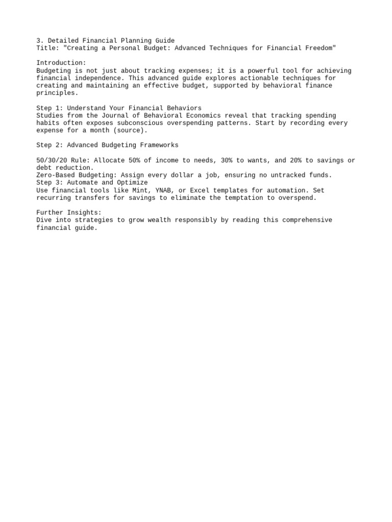 Detailed Financial Planning Guid | PDF