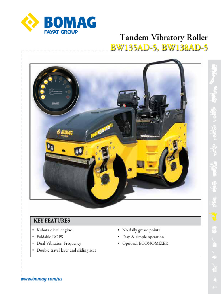 Bomag BW138AD 5 Tandem Vibratory Roller Brochure | PDF | Brake | Horsepower