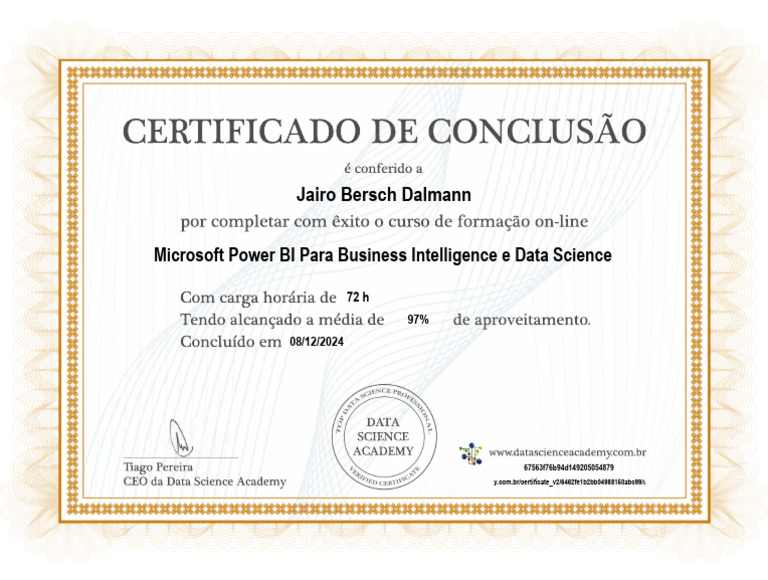Certificate Microsoft Power Bi Para Business Intelligence E Data 6289