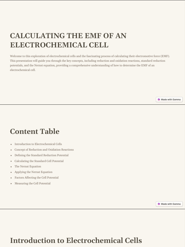 Calculating The Emf of An Electrochemical Cell | PDF | Electrochemistry ...