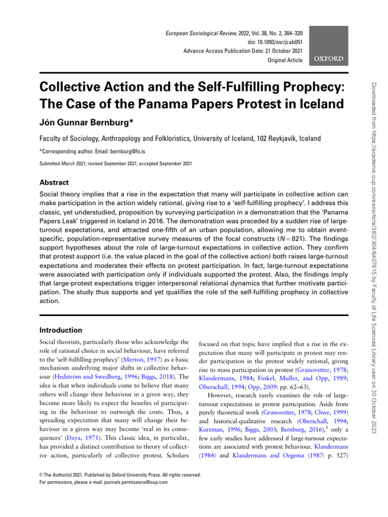 Bernburg - 2022 - Collective - Action - and - Self - Fulfilling Prophecy | PDF | Collective ...