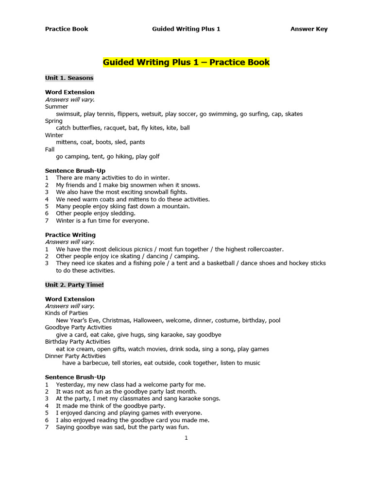 Guided Writing Plus 1 Answer Key | PDF | Insects | Chinese Cuisine