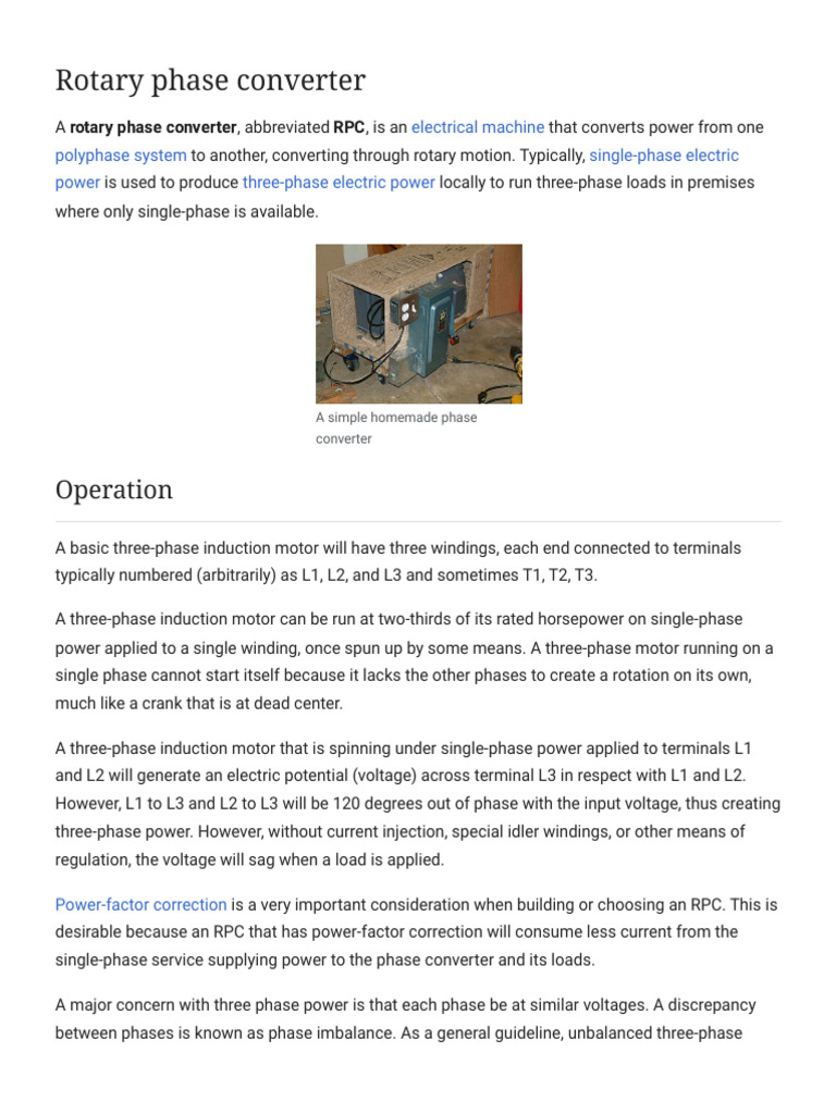Rotary Phase Converter - Wikipedia | PDF | Electric Motor ...